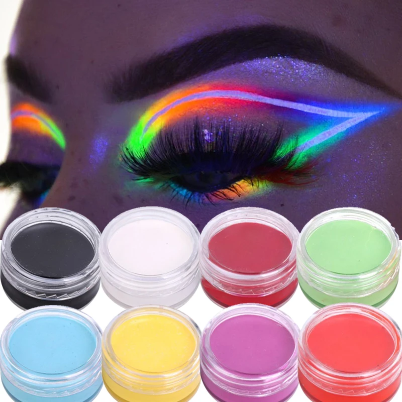 12 Colors Neon Eyeliner Paste Waterproof Black UV Light Fluorescent ...