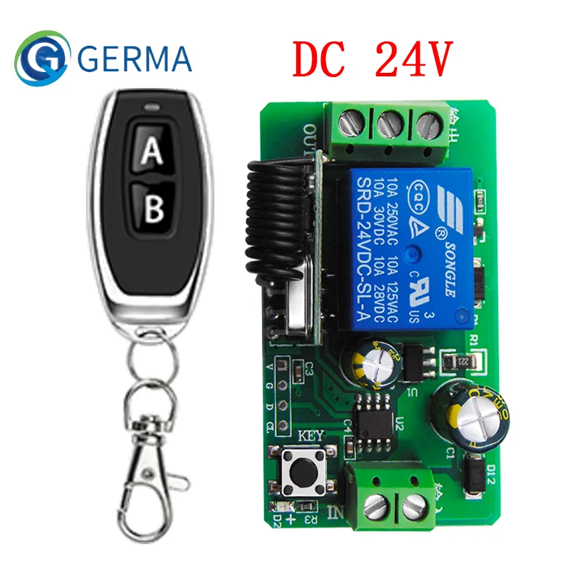 GERMA-433Mhz-Wireless-Remote-Control-Switch-DC-24V-1CH-RF-Relay-Receiver-Module-2botton ...