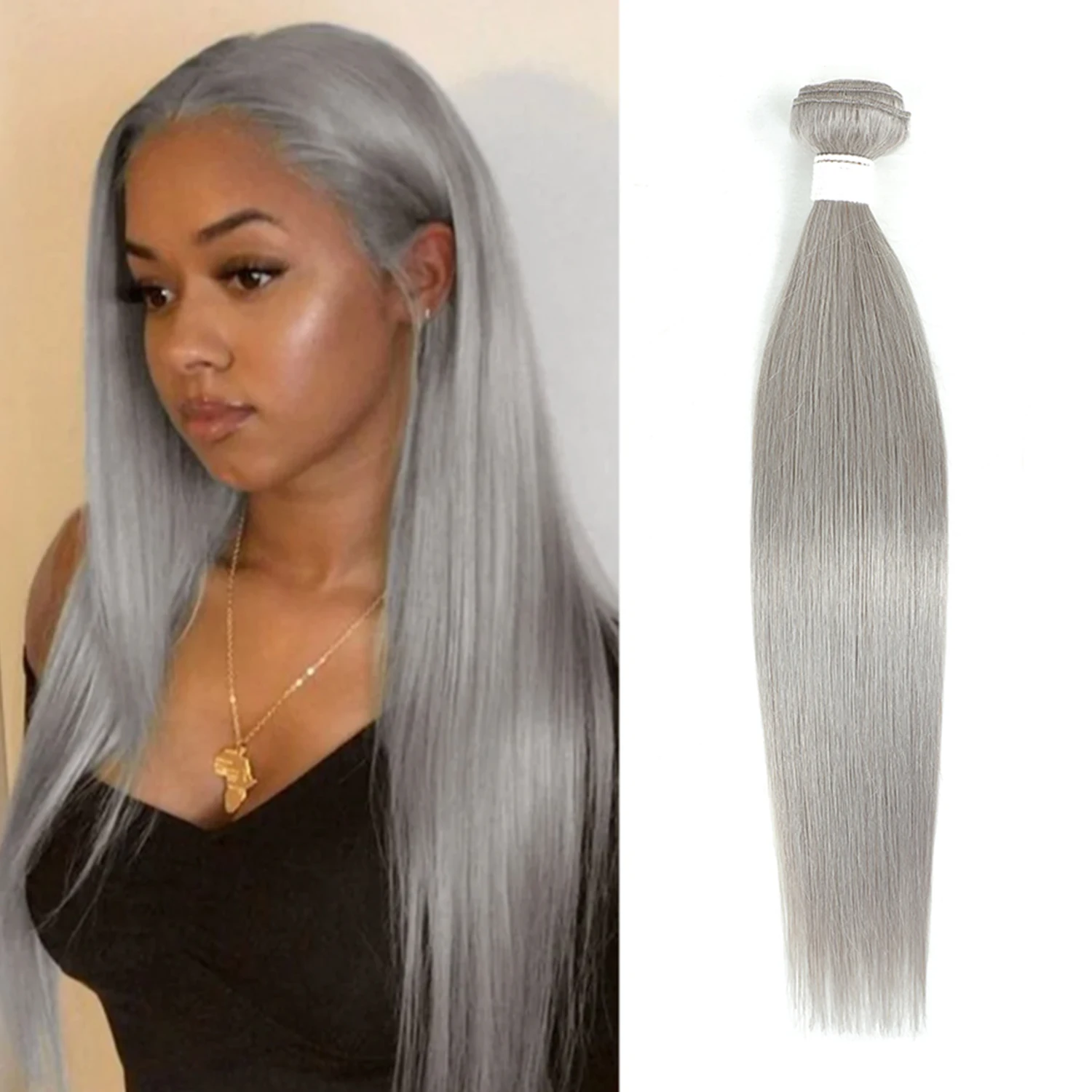Brazilian Hair Weave Bundles Silver Grey Color Hair Bundles Straight ...
