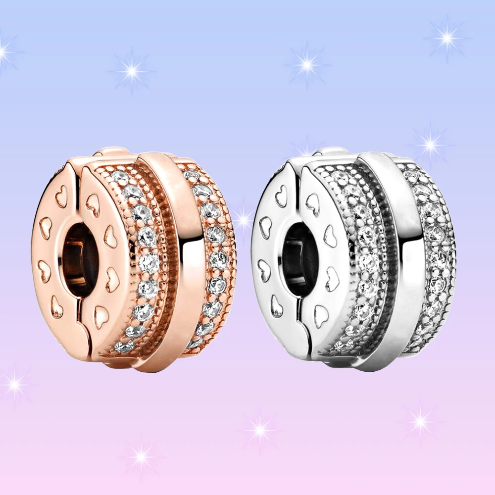 PANDORA-925-Silver-Sparkling-Pav-Lines-Logo-Clip-Charm-Fashion-Jewelry ...