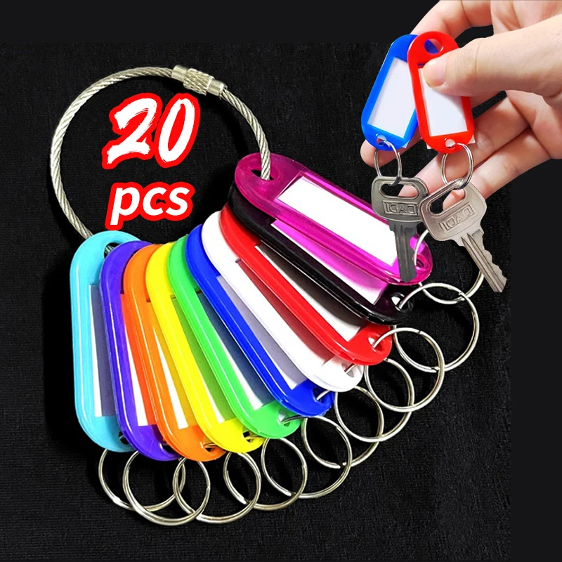10-50Pcs Colors Plastic Key Tags with Card Label for DIY Keychain Kit ...