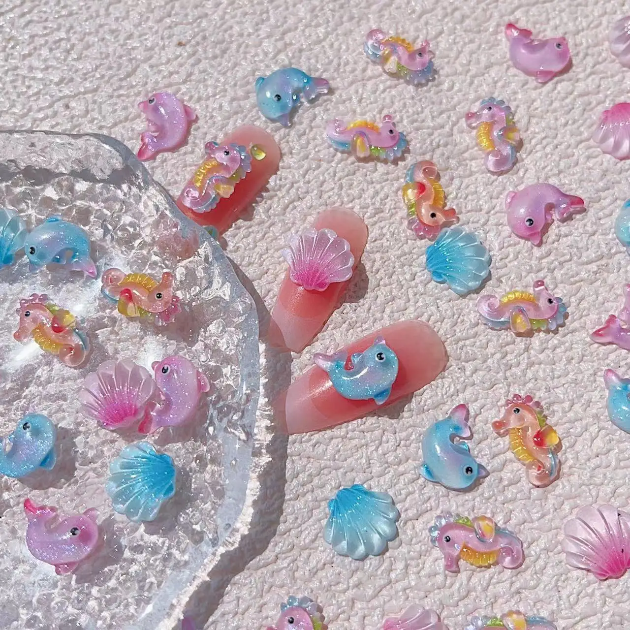 50Pcs-Mini-Iced-Ocean-World-Shell-Dolphin-Seahorse-Fine-Sparkling ...
