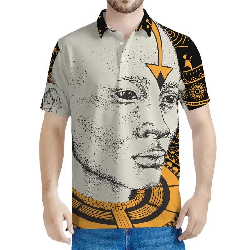 African Portrait Polo Shirt For Men Vintage Summer 3d Printed Ethnic ...