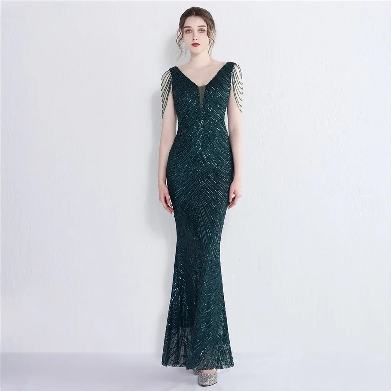New-Sequined-Fishtail-Long-Dresses-Wonen-s-Clothing-Elegant-Waist-Sexy ...