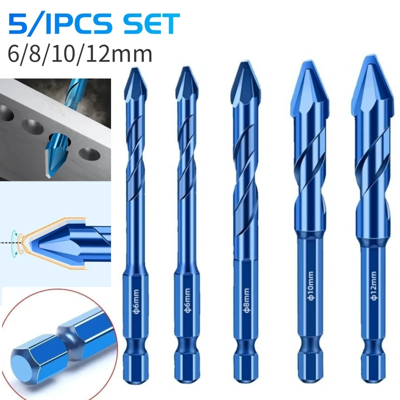 5PCS New Crooked Head Eccentric Drill Bit Set For Ceramic Tile Glass ...