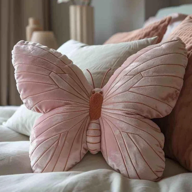 Butterfly-Cute-Pillow-Throwing-Pad-Short-Plush-Cushion-Cute-Girl-Pink ...