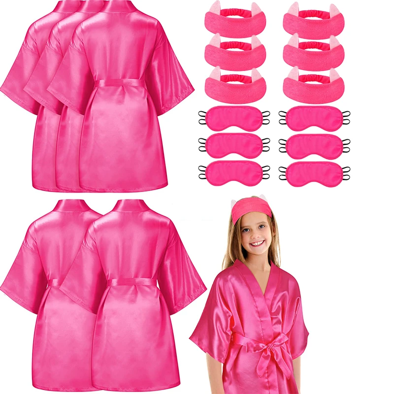 6 Sets Spa Party Robe For Girls Kids Birthday Squad Robes Silk Satin ...