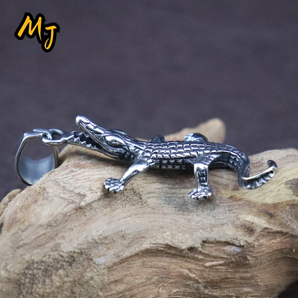 Hip-Hop-Vintage-Crocodile-Pendant-Necklace-Stainless-Steel-lizard-Chain ...