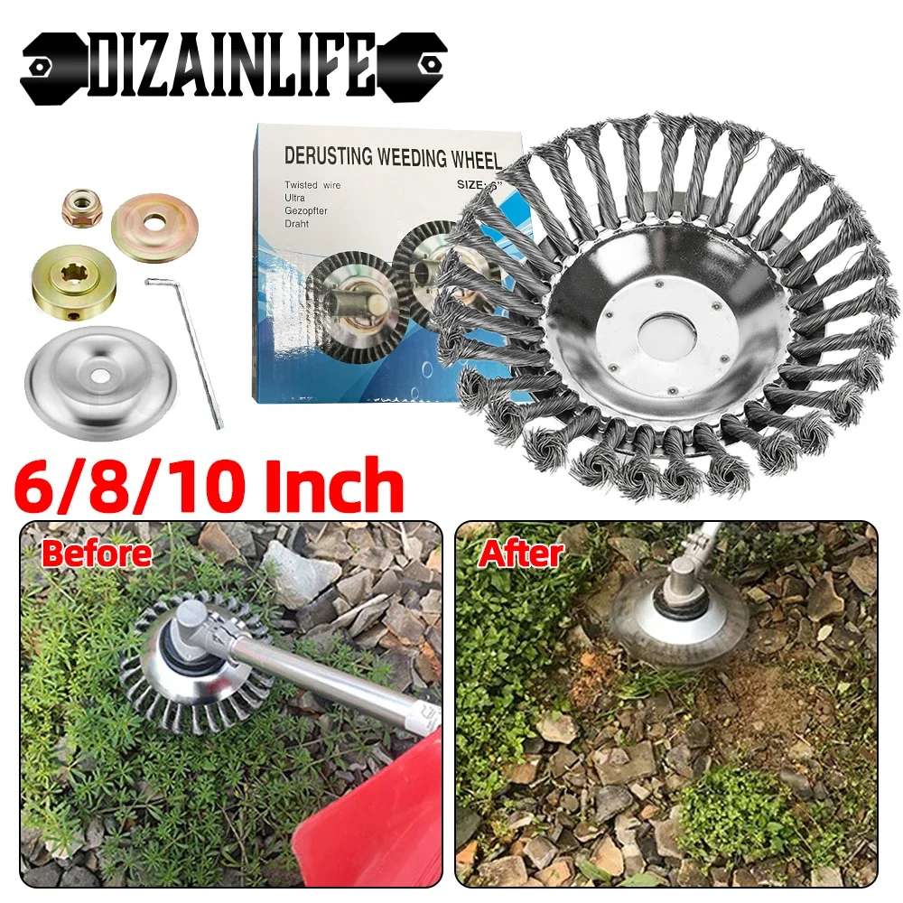 New Upgrade 6 Inch Steel Wire Wheel Brush Disc Weed Brush Cutter Head ...