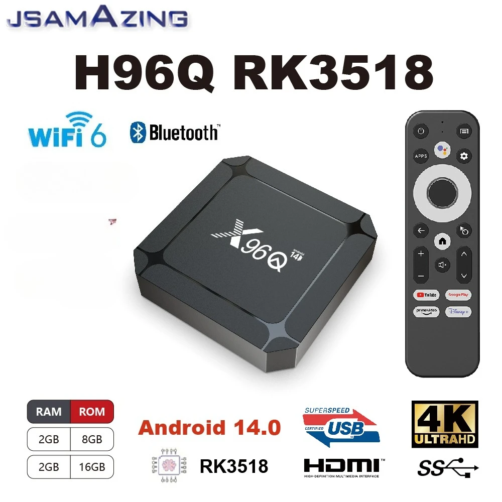 X96Q Android 14.0 Smart TV BOX RK3518 Voice Remote 4K ARM Cortex A53 2 ...