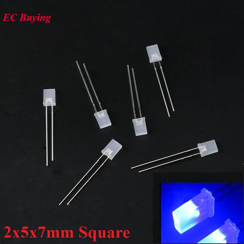 50/10pcs 2*5*7 Diodes Rectangle Square 2x5x7 White to Blue Diffused ...
