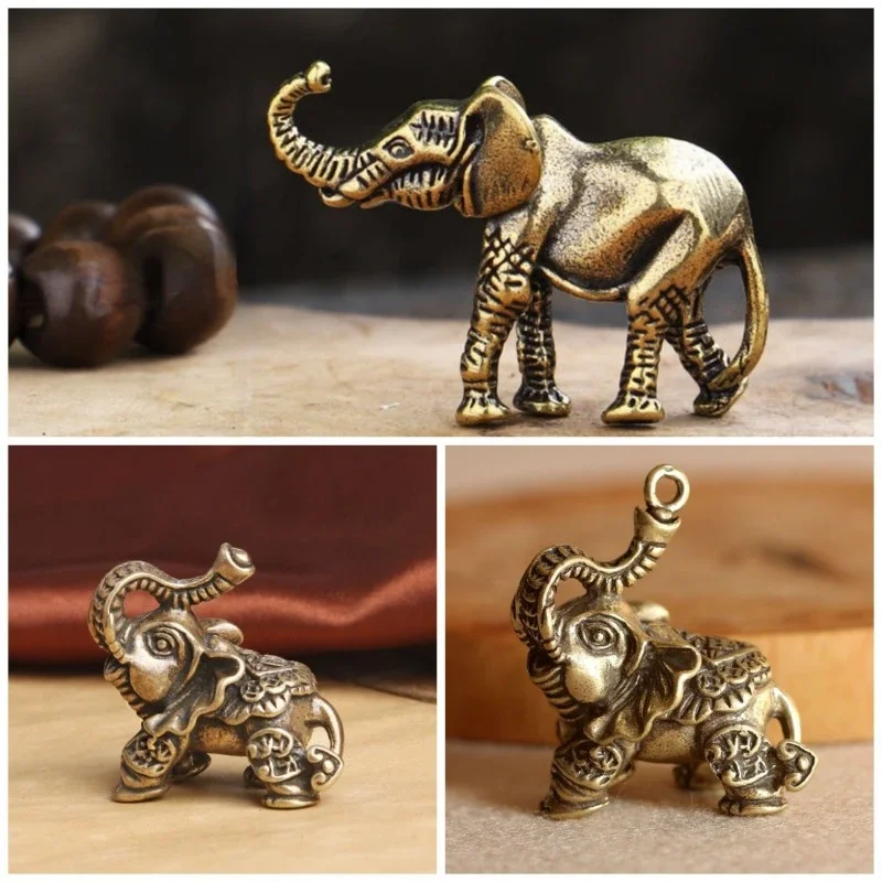 Brass Elephant Metal Figurines Auspicious Elephant Living Room Desk ...