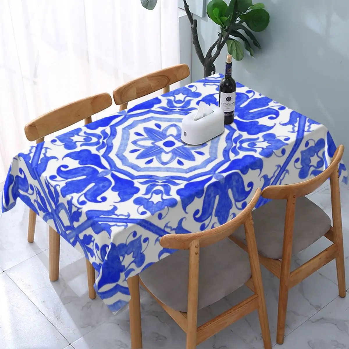Rectangular-Waterproof-Portuguese-Azulejo-Tiles-Tablecloth-Backed ...
