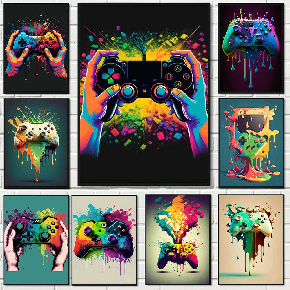 80s Colorful Punk Neon Gaming Controller Poster And Print Esports Game ...