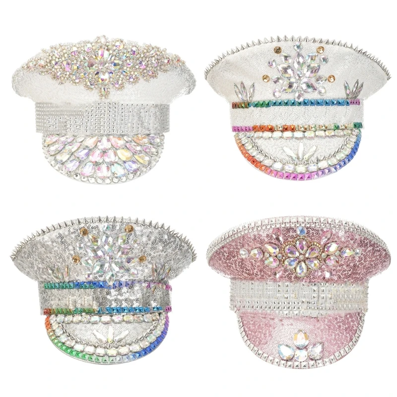 Gleaming-Bride-Hat-Pearls-Captain-Hat-Encrusted-Rhinestones-and ...