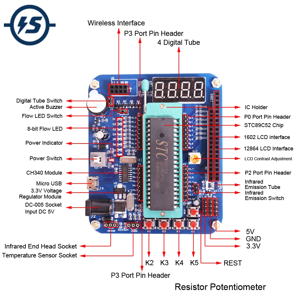 STC89C52 개발 보드 C51 USB 프로그래밍 가능 마이크로 컨트롤러 8051 MCU 컨트롤러 시스템 보드, WIN10 ...