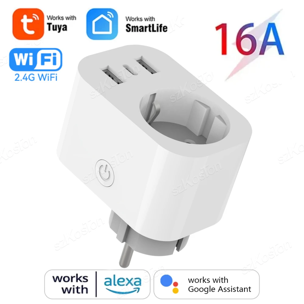 Tuya-Wifi-Smart-Socket-16A-EU-Plug-with-Type-C-Charger-Port-Smart-Home ...