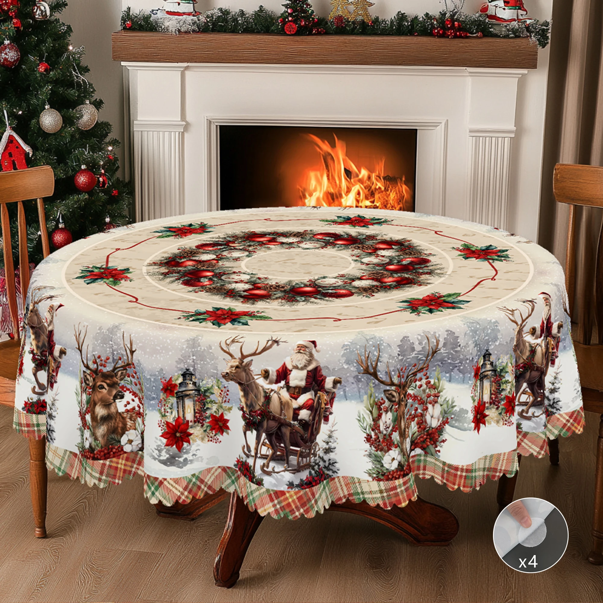1 Piece Christmas-Themed Printed Tablecloth, Vintage Country Farmhouse ...