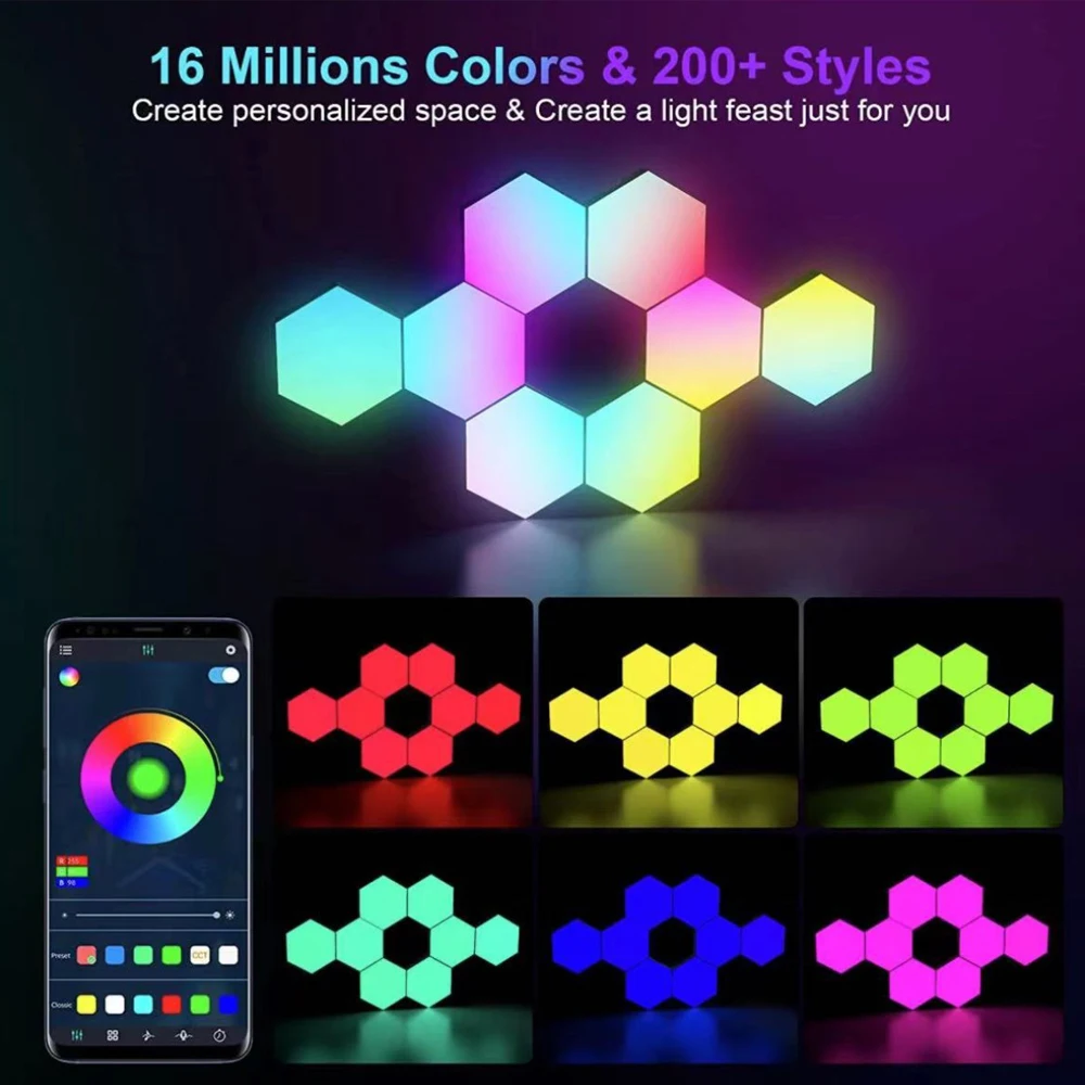 L-mpara-de-pared-inteligente-con-luz-LED-hexagonal-RGB-luces-de ...