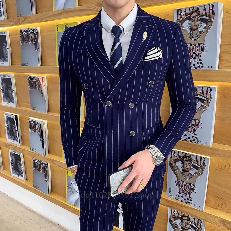 Vertical Stripe Men's Suit Homme Slim Fit Business Korean Edition ...