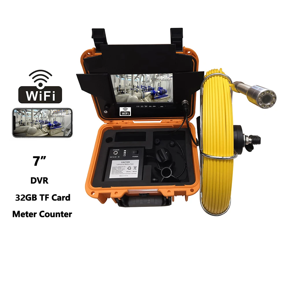 7 "WiFi Meter Counter DVR Função de Gravação Tubo Inspeção Câmera IP68 ...