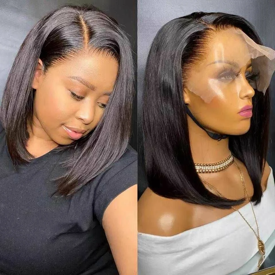 Bone Straight Bob Wig Lace Front Human Hair Wigs for Women L Part ...