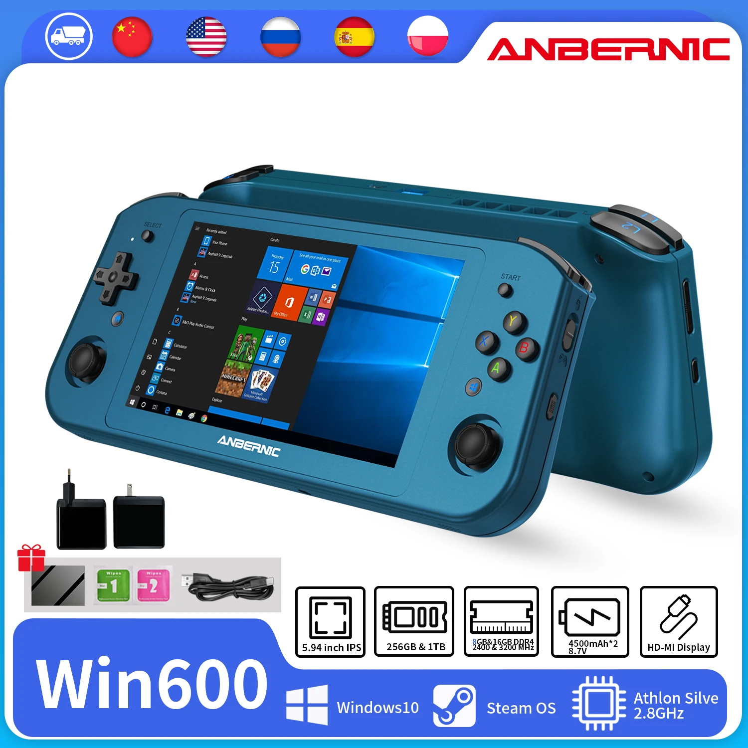 ANBERNIC Win600 PC Games Handheld AMD 3020e/3050e 5.94 Inch IPS Screen ...