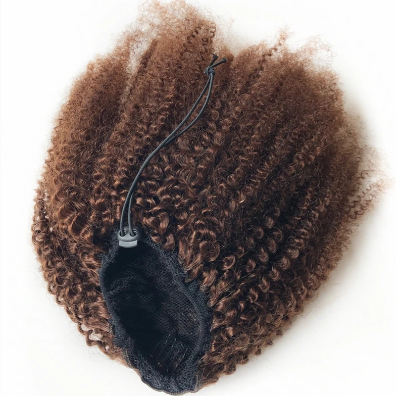 #4 Dark Brown Drawstring Afro Kinky Curly Ponytail Human Hair Remy ...