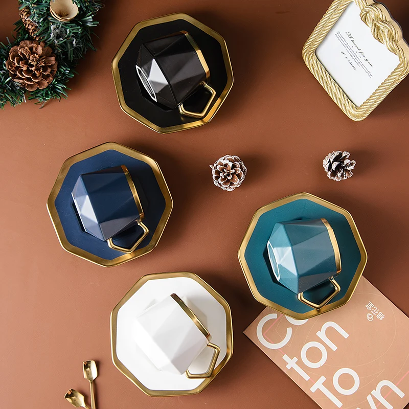 Geometry-Ceramics-Coffee-Cup-And-Saucer-Set-With-Spoon-Gold-Handle ...