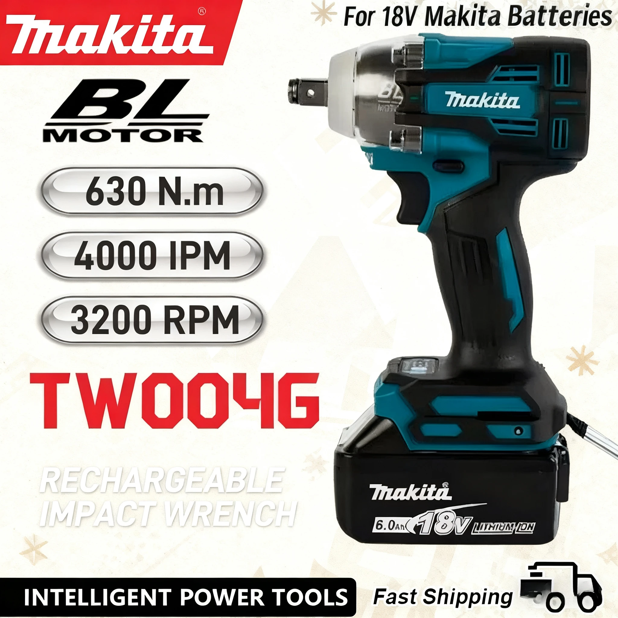 Makita TW004G For 18V Battery 630N.m Electric Screwdriver Rechargable ...