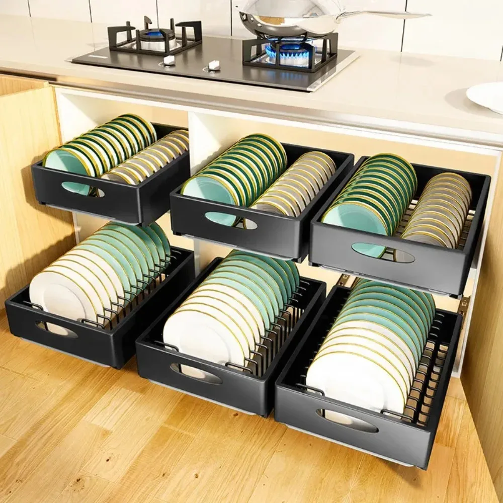 Kitchen-Pull-out-Drawer-Dish-Rack-Bowls-Dishes-Drainer-Storage-Rack ...