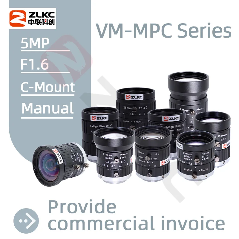 ZLKC Industrial Cameras Lenses 5MP C Mount 2/3 Inch CMOS F1.6 Manual ...