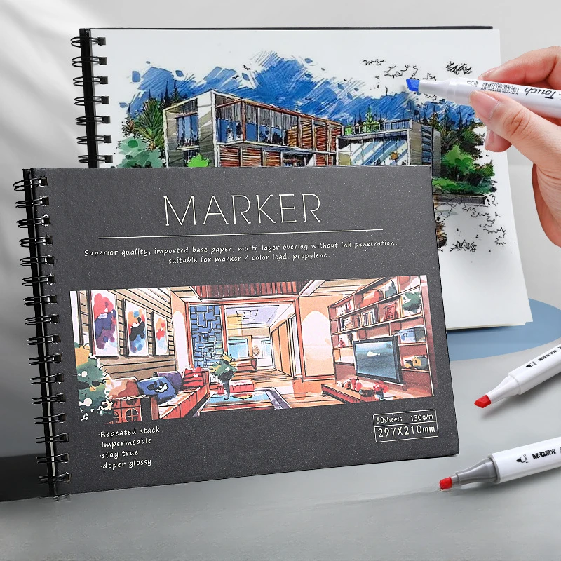 A4-Mark-Pen-Special-Drawing-Book-Thickened-50-Blank-Inner-Pages-Coil ...