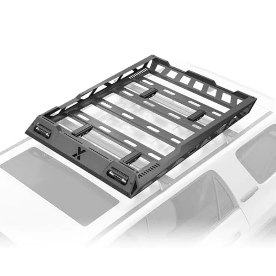 55''x41'' Roof Rack Cargo Basket with 2 Pcs LED Light Bars Cargo Net ...