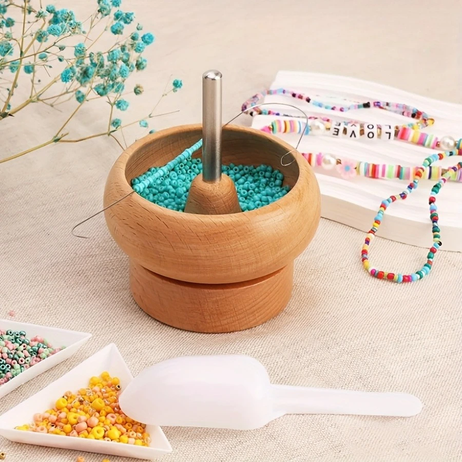 Beading Tool Set - Wooden Beading Dish & Quick Bead Threader for DIY ...