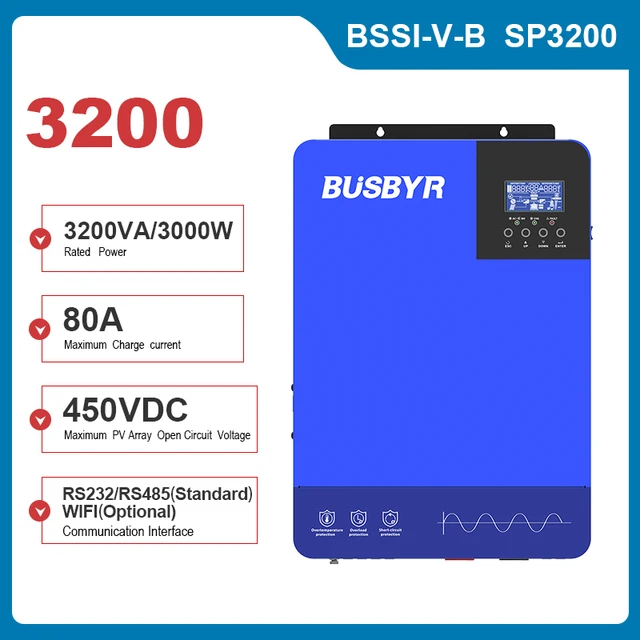 BUSBYR 7KW Hybrid Solar Inverter 48V Pure Sine Wave Inverter On/Off ...