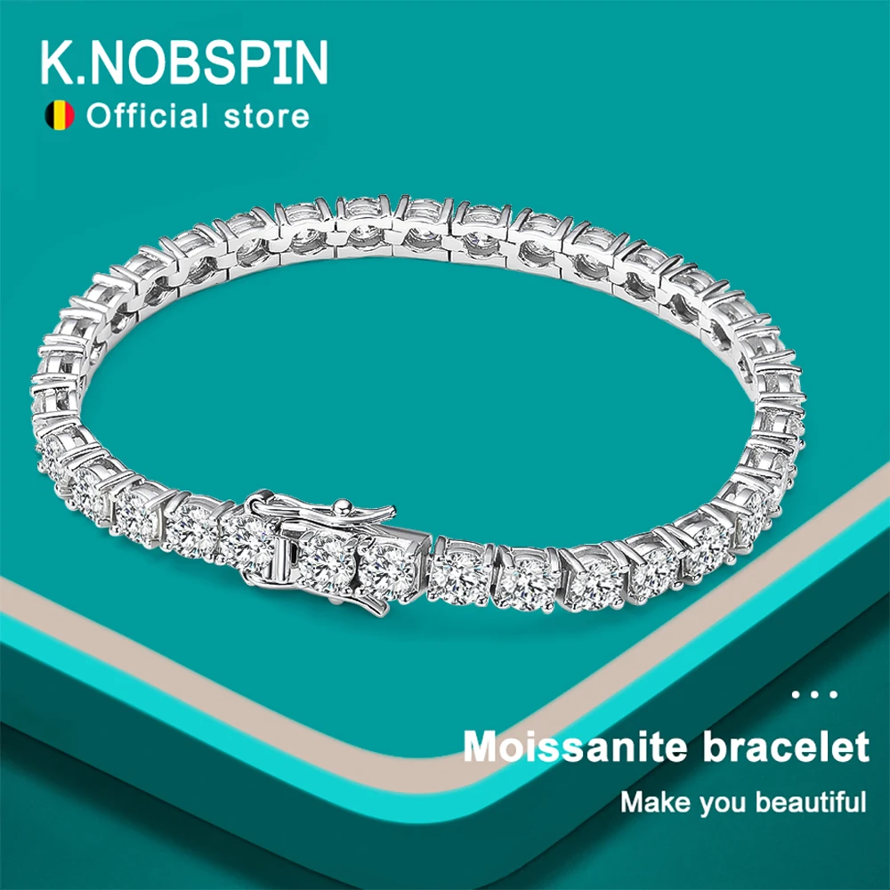 KNOBSPIN – Bracelet de Tennis en Moissanite D VVS1 pour hommes et femmes, Original, plaqué ...