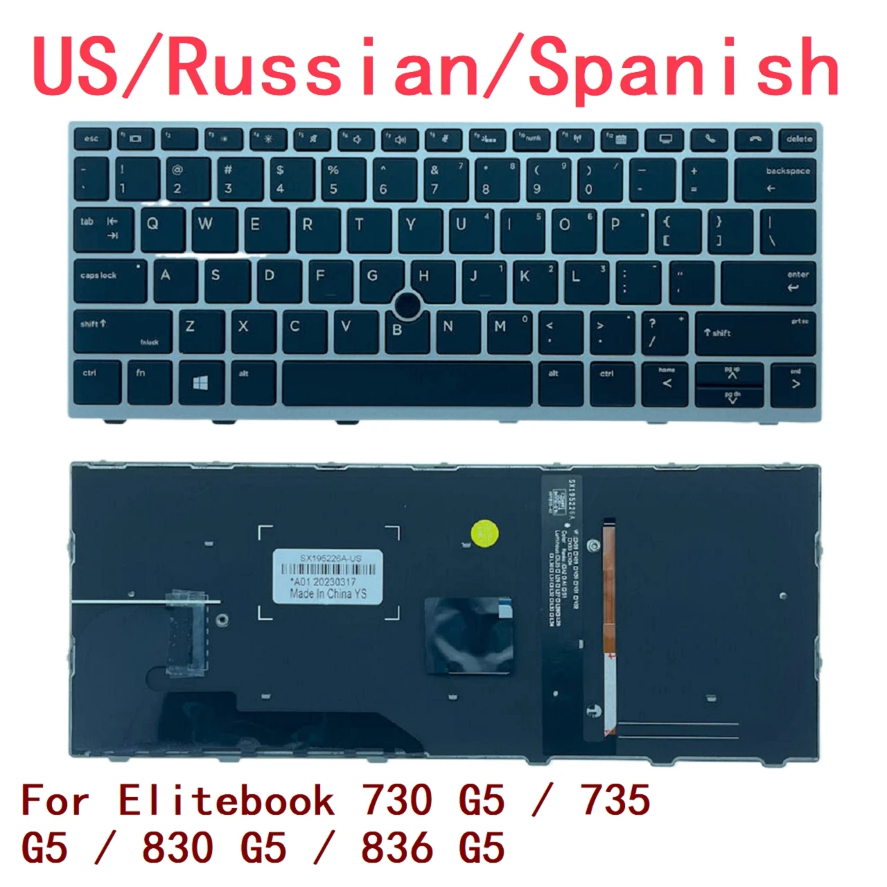 New US Russian Spanish Laptop Backlit Keyboard For HP Elitebook 730 G5 ...