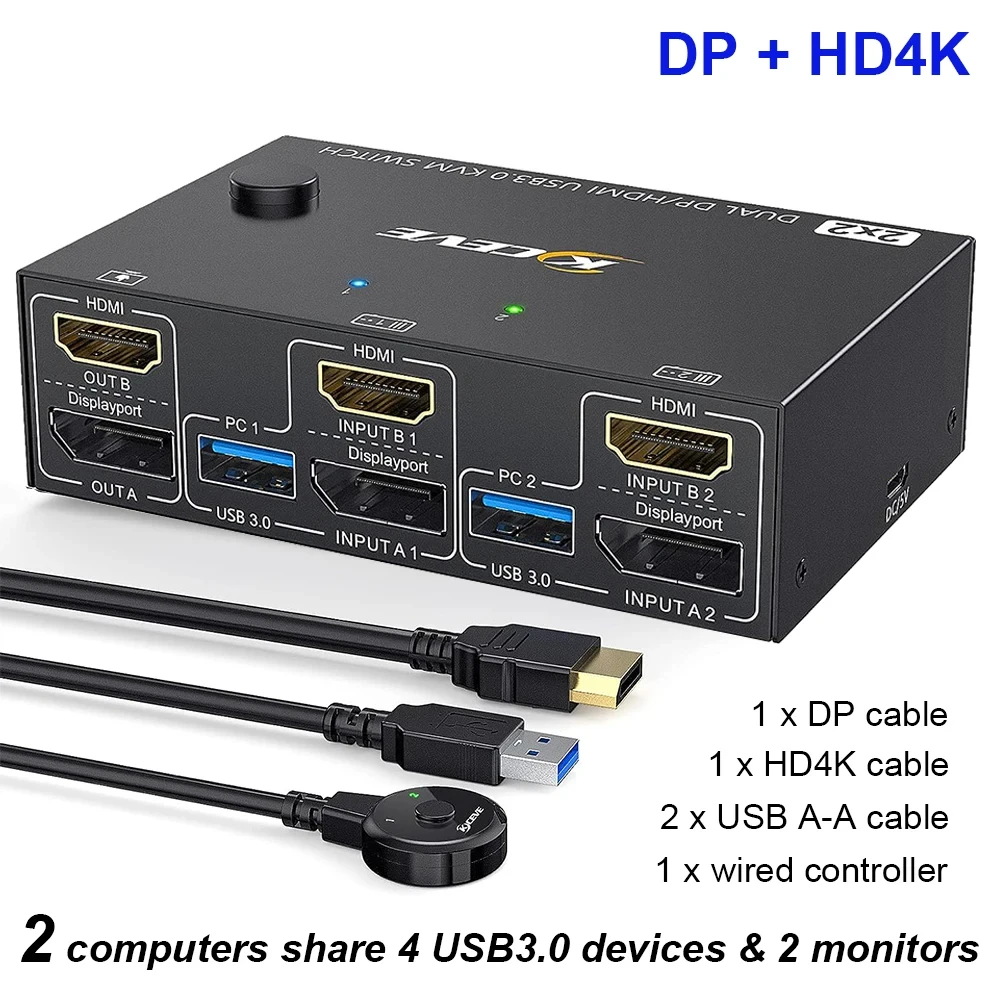 NEW-KVM-Switch-USB-3-0-Hub-Splitter-Docking-Station-HDMI-Compatible-DP ...