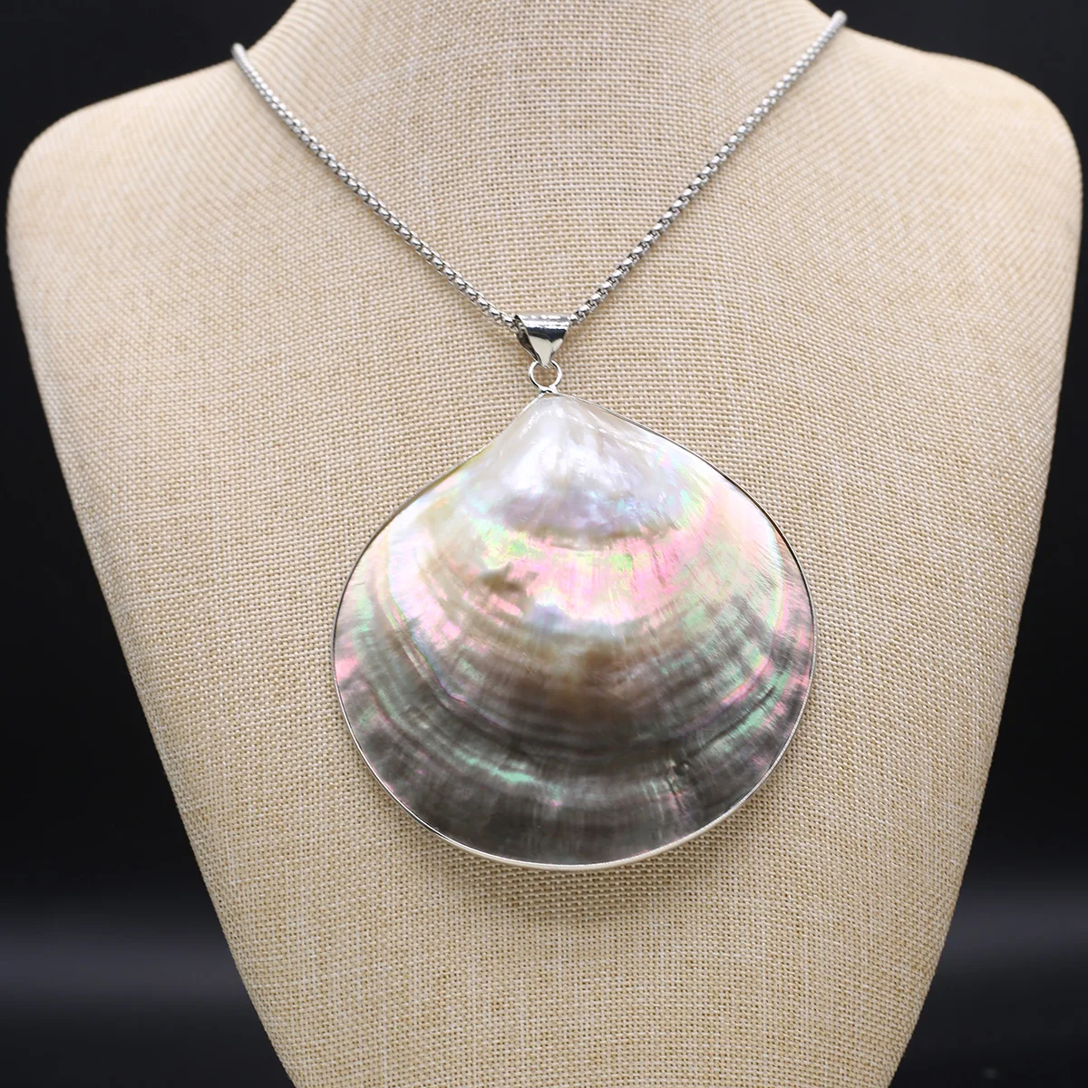 Natural-Shell-Pendant-Necklace-Sector-Shape-Silver-Color-Chain-Necklace ...