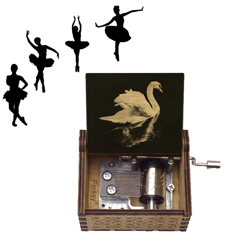 Antique-Swan-Lake-Music-Box-18-Note-Ballet-Dancer-Color-Print-Wood-Kids ...