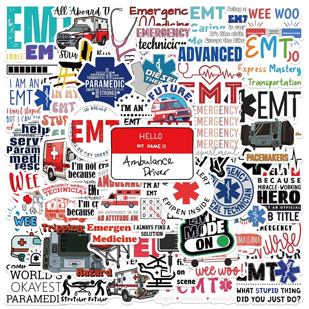 50PCS-Emergency-Medical-Technician-Stickers-Cartoon-Graffiti-Decals-For ...