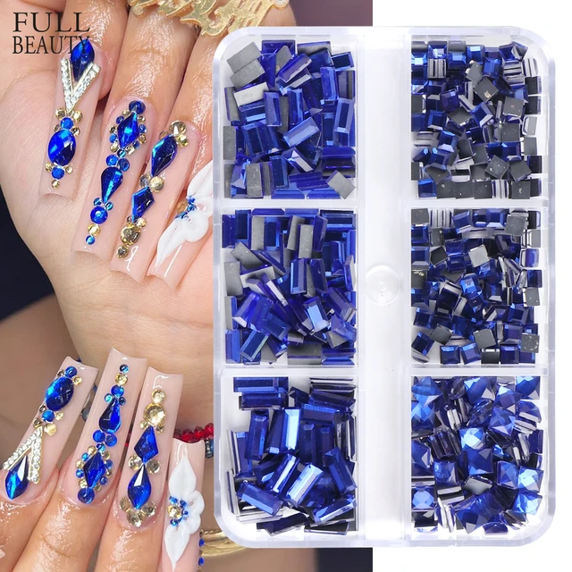 Royal Blue Nails With Rhinestones
