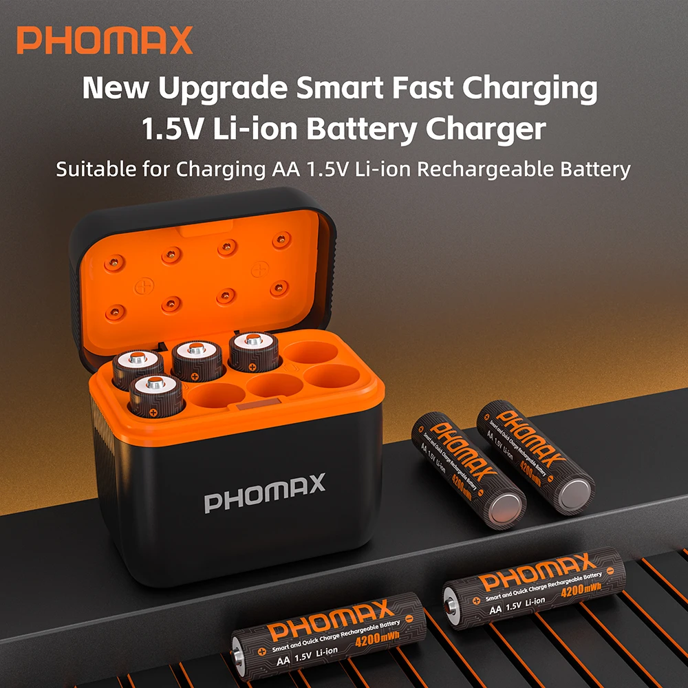 PHOMAX Lithium Batteries 4200mWh 1100mWh 8 Slots Fast Battery Charger ...