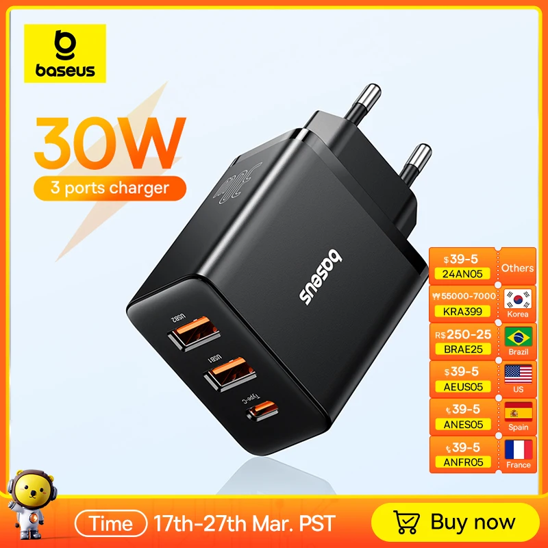 Baseus-30W-USB-Charger-QC3-0-PD3-0-Type-C-PD-Fast-Charging-3-Ports ...