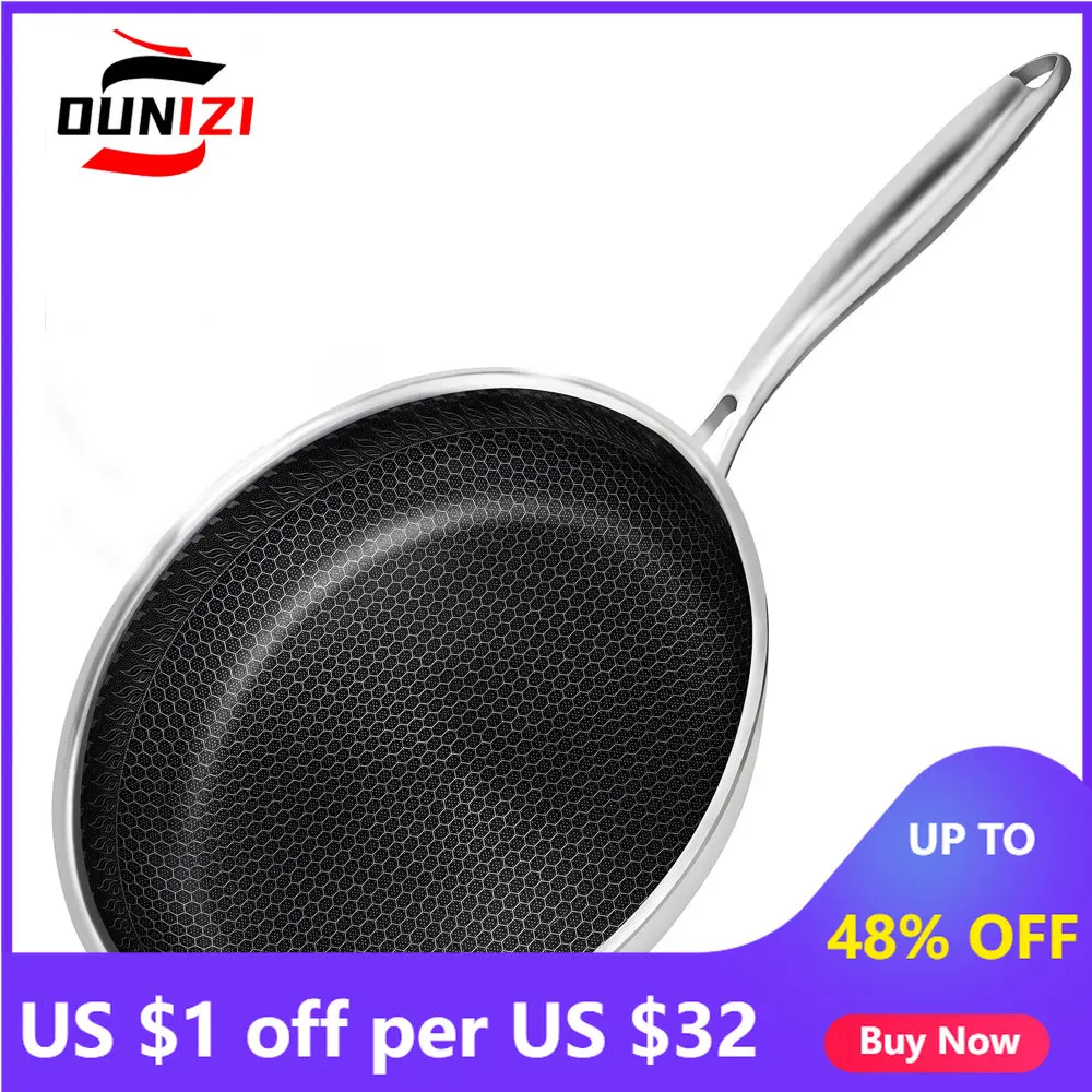 304-Stainless-Steel-Frying-Pan-NonStick-Pan-Fried-Steak-Pot-Uncoated ...