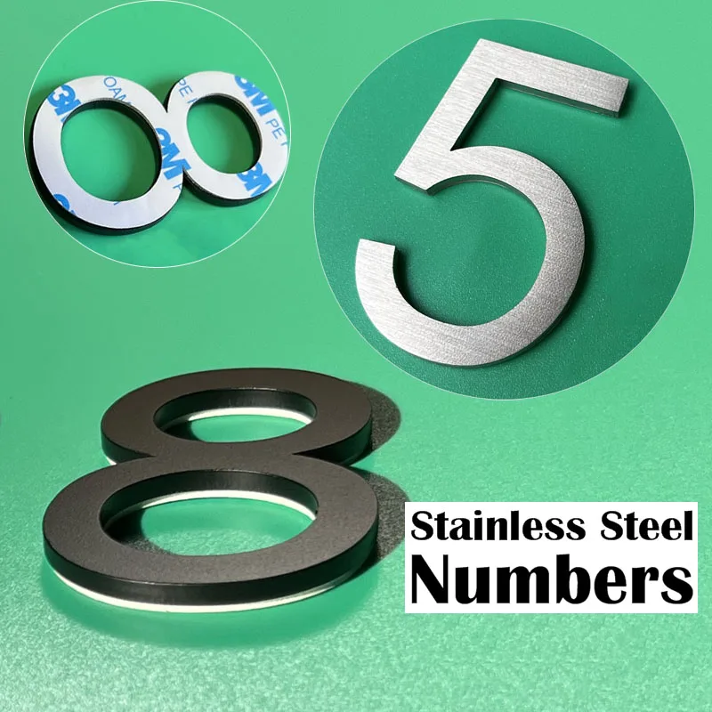 60mm Stainless Steel Self Adhesive House Number Sticker Metal Doorplate ...