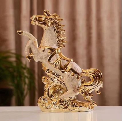 GOLD-HORSE-FIGURINES-STATUE-ANIMAL-ART-SCULPTURE-CERAMIC-CRAFTS-HOME ...