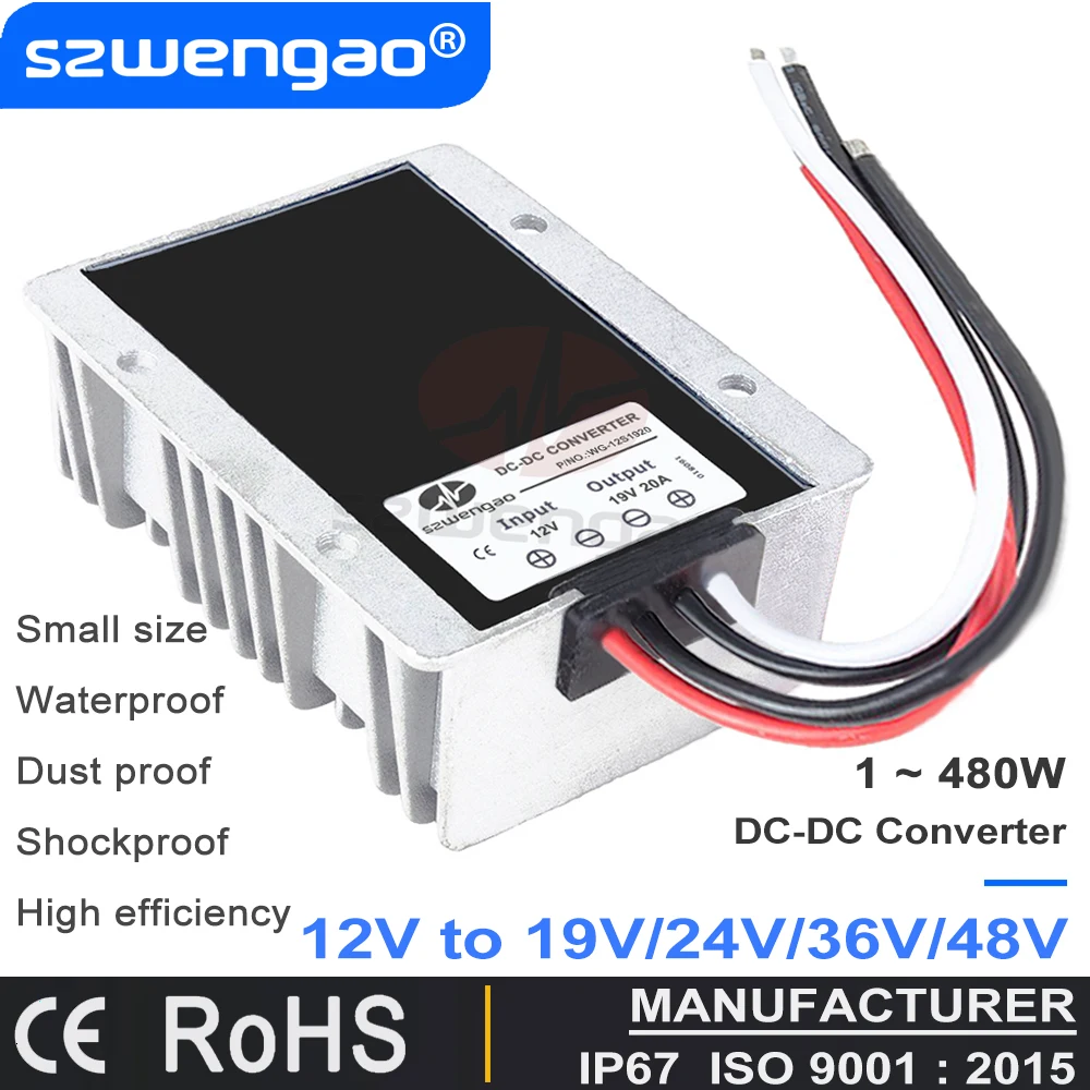 Free Shipping 12V to 19V 24V 28V 36V 48V 8A 10A 15A 20A Boost DC DC Converter Step Up Battery ...