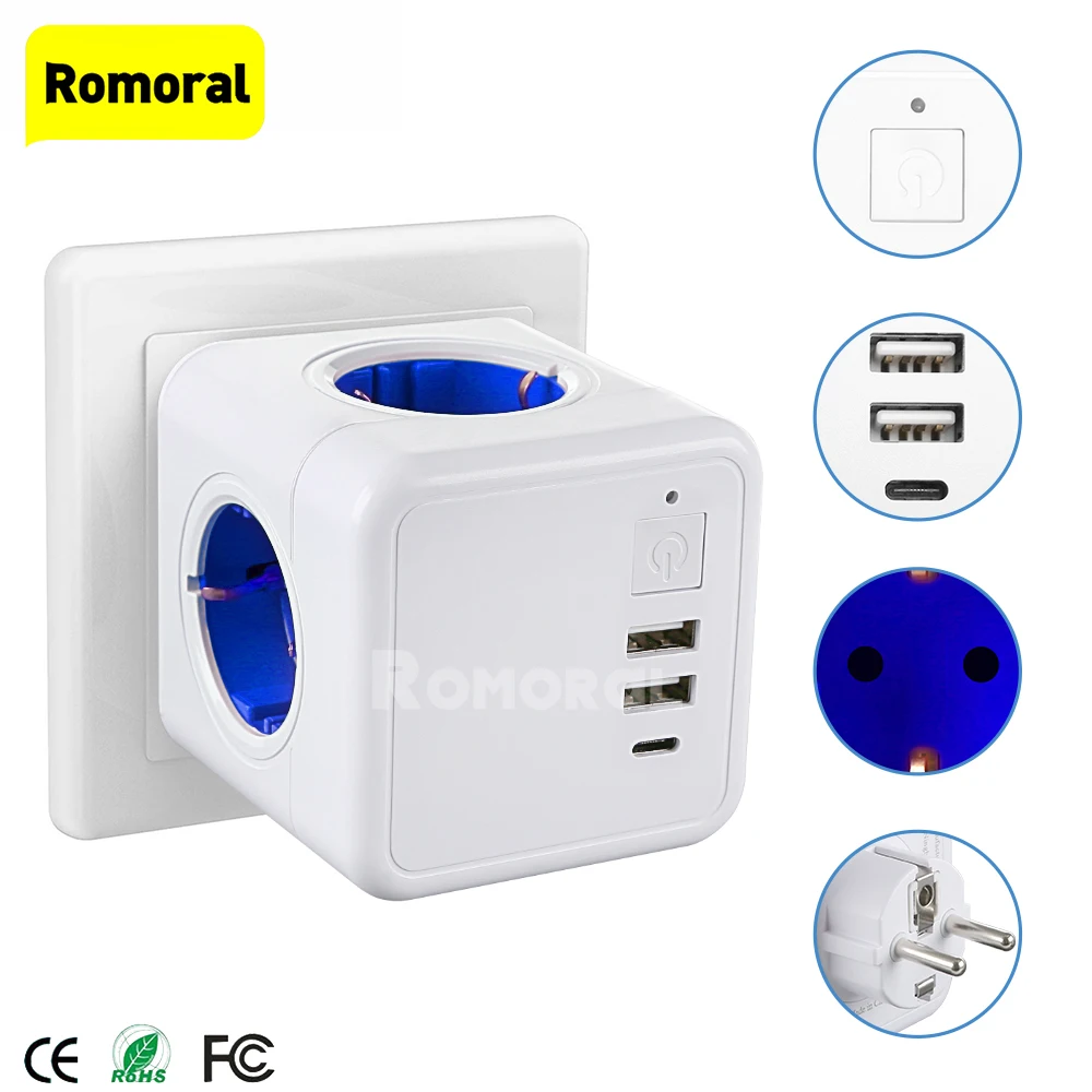 3680W-EU-Power-Strip-USB-Type-C-Plug-Scoket-16A-Wall-Charger ...